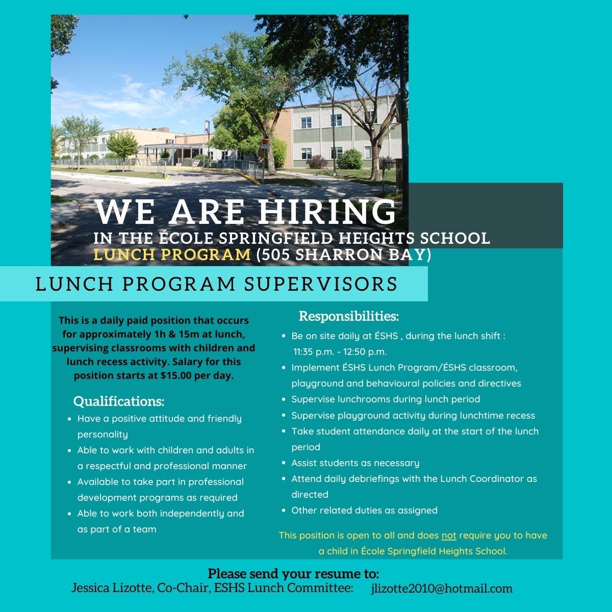 ESHS Lunch Program Supervisor Job Posting